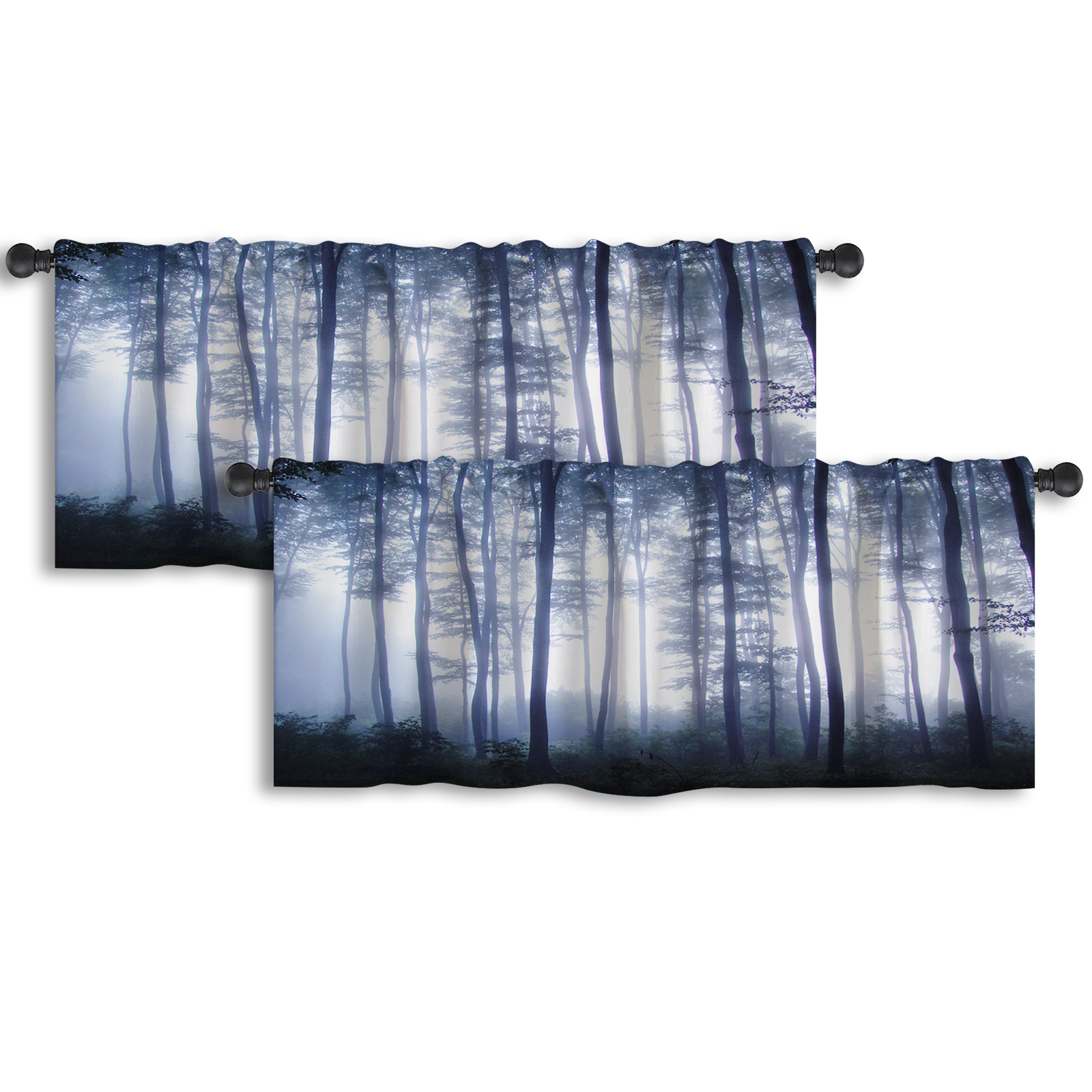 LALILO Kitchen Curtain Valance Sunset Forest Fog Rod Pocket Window ...