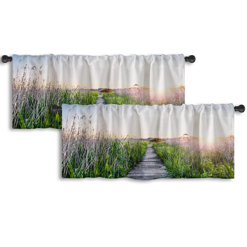 LALILO Kitchen Curtain Valance Sunset With Wooden Walkway Rod Pocket ...
