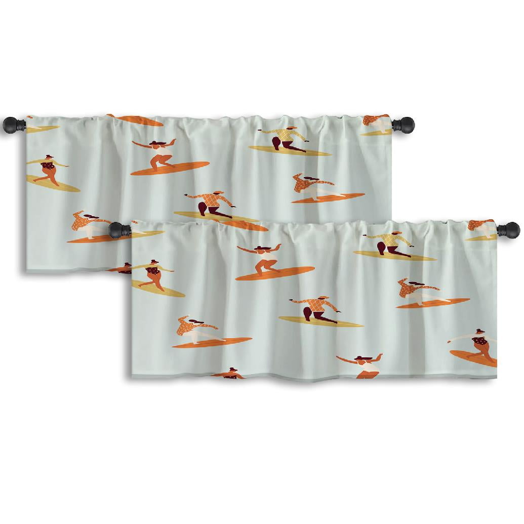 LALILO Kitchen Curtain Valance Surf Girl Surfing Sea Summer Rod Pocket ...