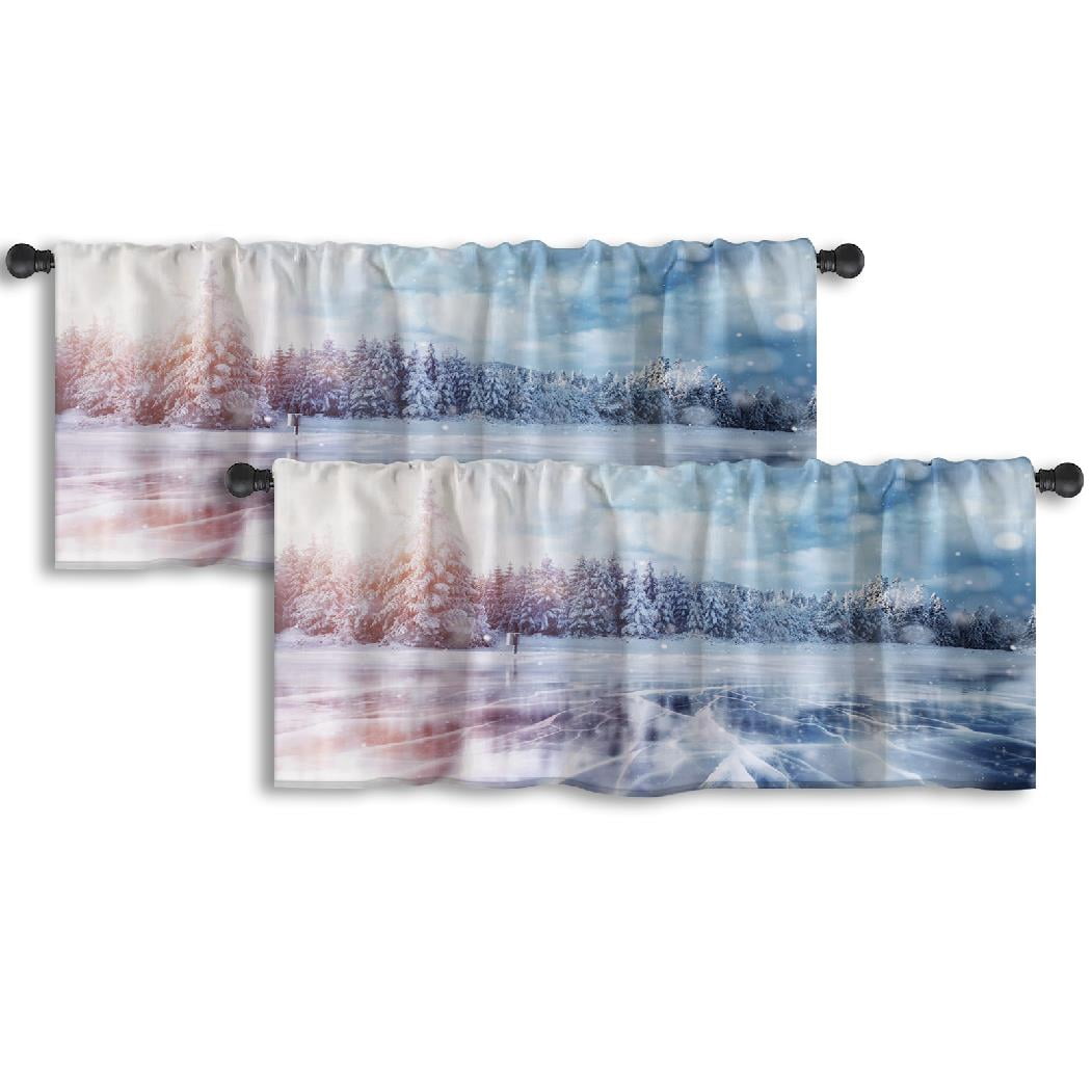LALILO Kitchen Curtain Valance Surface Blue Ice Frozen Lake Rod Pocket ...