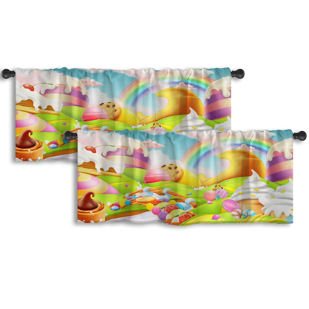 LALILO Kitchen Curtain Valance Sweet Landscape Candy Candies Rod Pocket ...