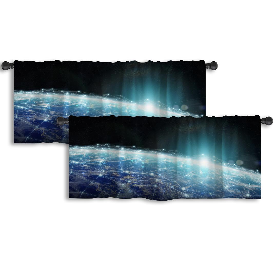 LALILO Kitchen Curtain Valance System And Global Globe Nasa Rod Pocket ...