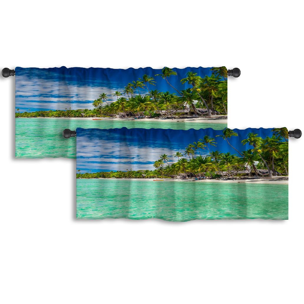 LALILO Kitchen Curtain Valance Tall Coconut Palm Trees Rod Pocket ...