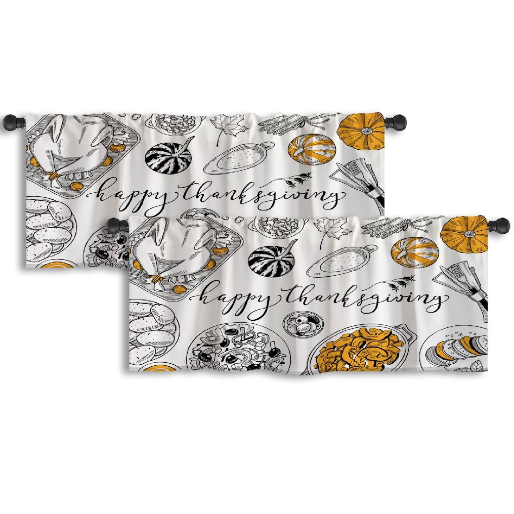 LALILO Kitchen Curtain Valance Thanksgiving Food Doodles Rod Pocket ...