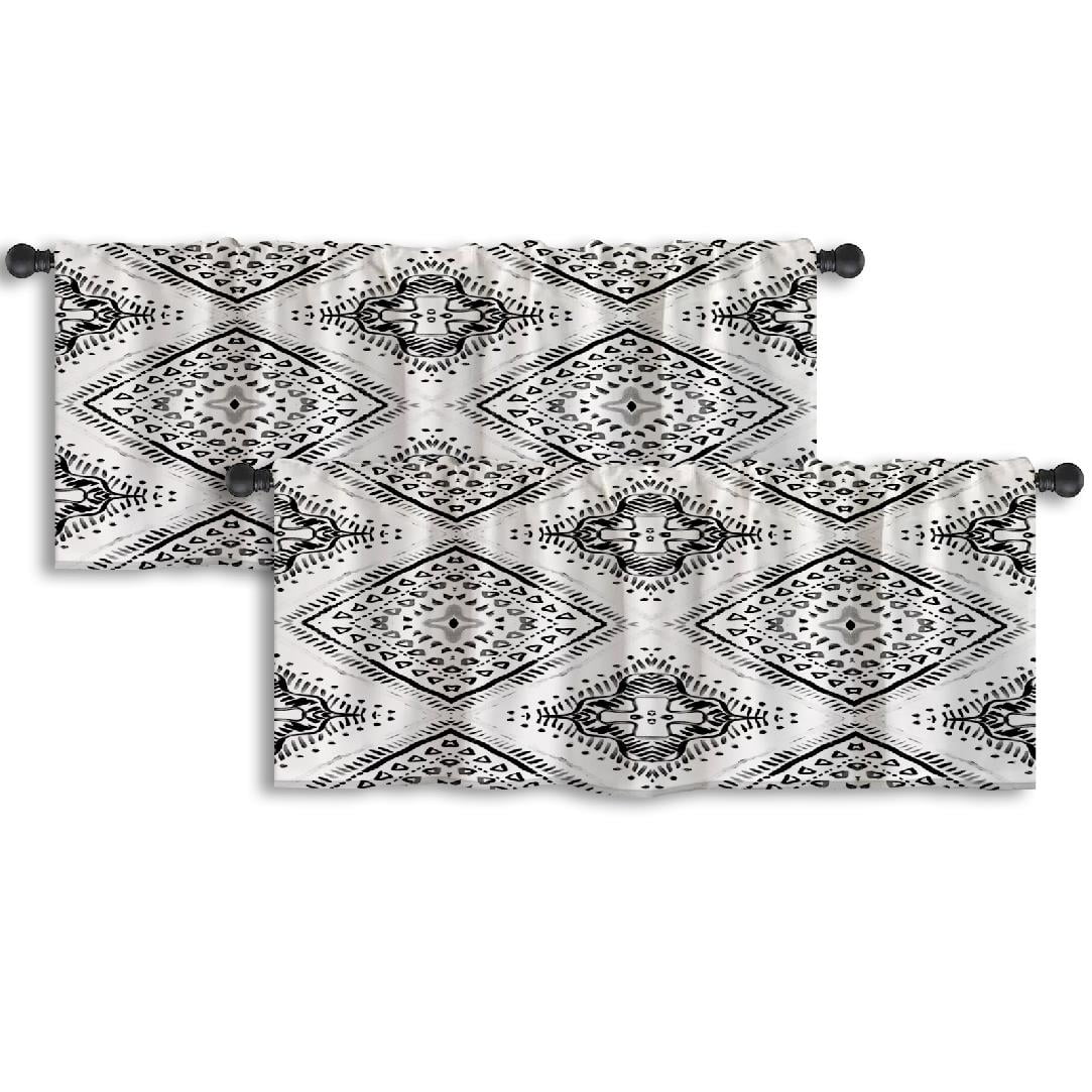 LALILO Kitchen Curtain Valance Tie Dye Boho Ink Rod Pocket Window ...