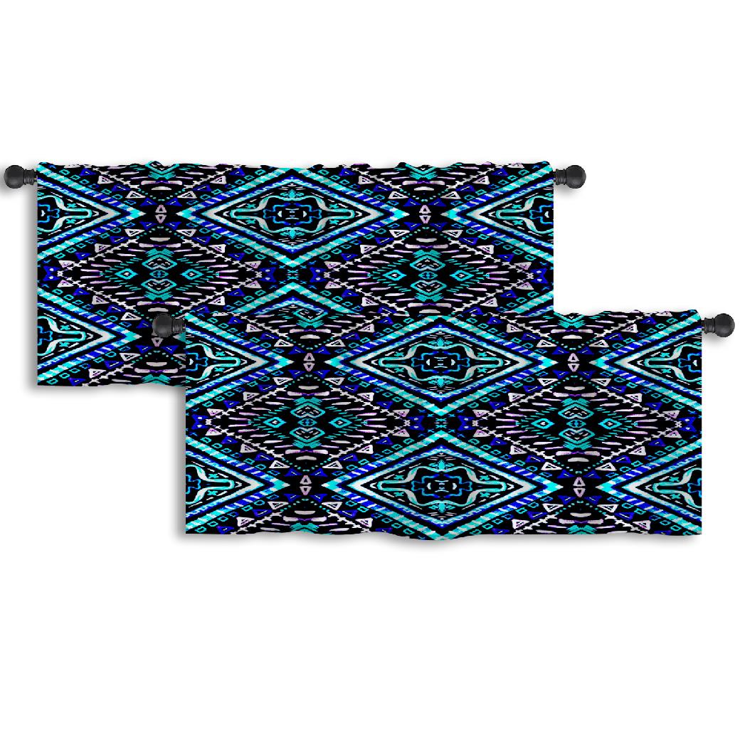 LALILO Kitchen Curtain Valance Tie Dye Indigo Boho Ink Rod Pocket ...