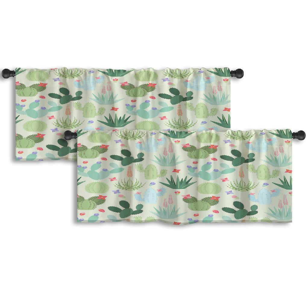 LALILO Kitchen Curtain Valance Tileable With Cactus And Rod Pocket ...