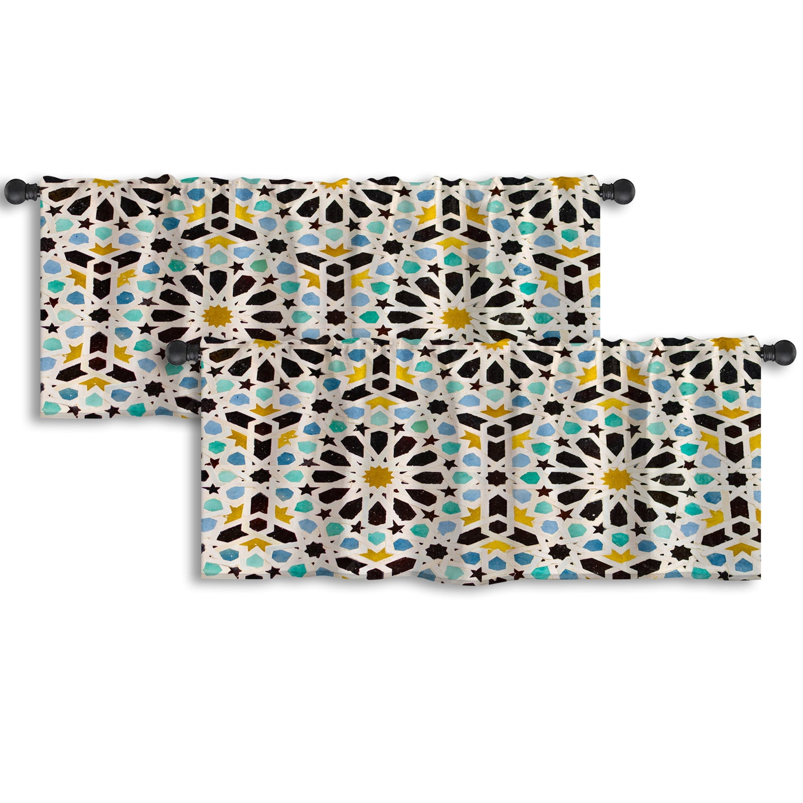 LALILO Kitchen Curtain Valance Tiles Moroccan Tile Rod Pocket Window ...