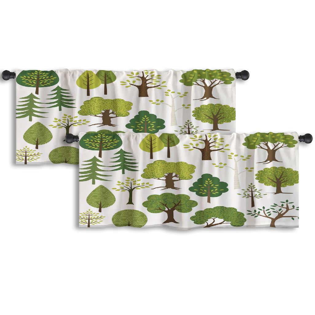 LALILO Kitchen Curtain Valance Tree Art Tree Forest Evergreen Rod ...