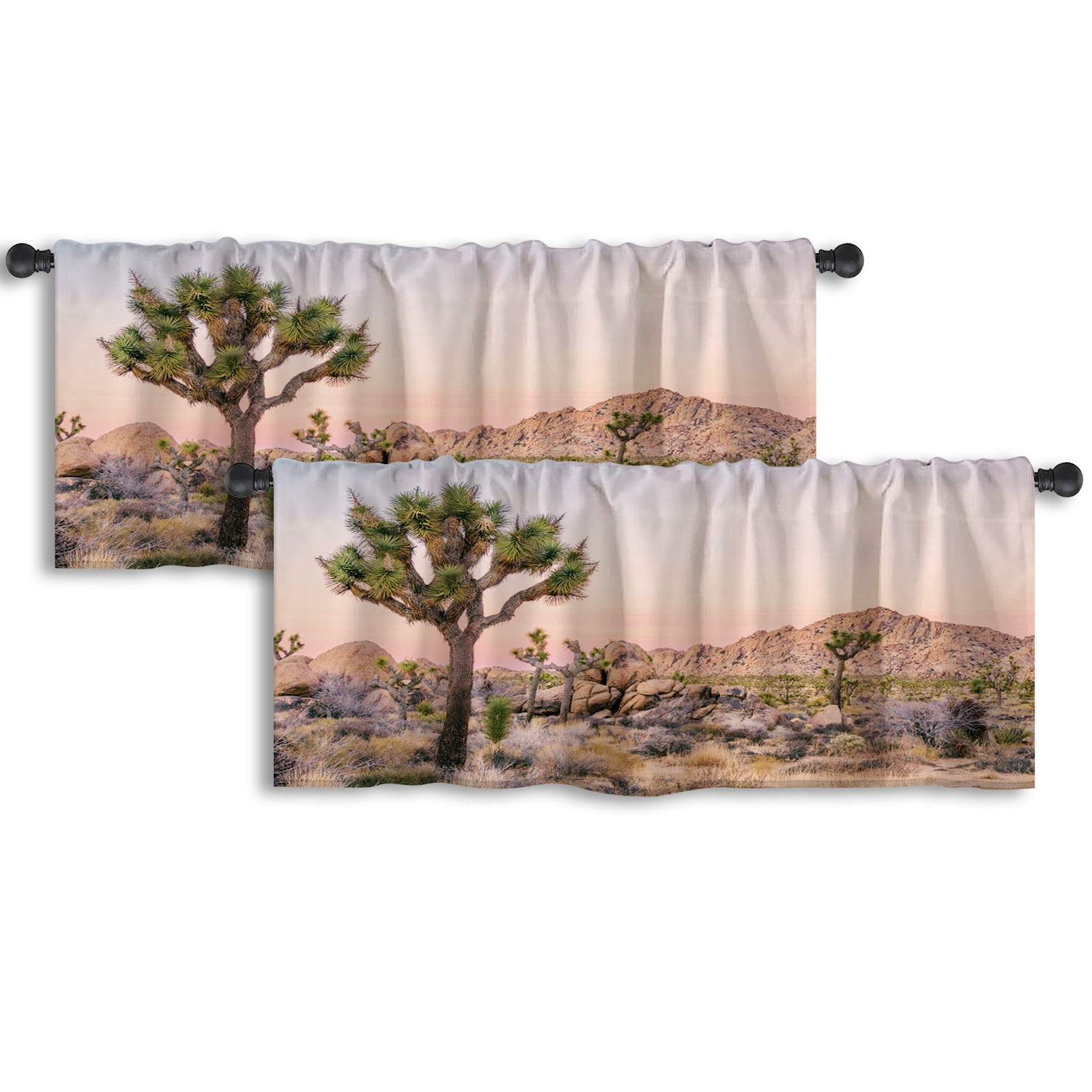 LALILO Kitchen Curtain Valance Tree Landscape Rod Pocket Window Curtain ...