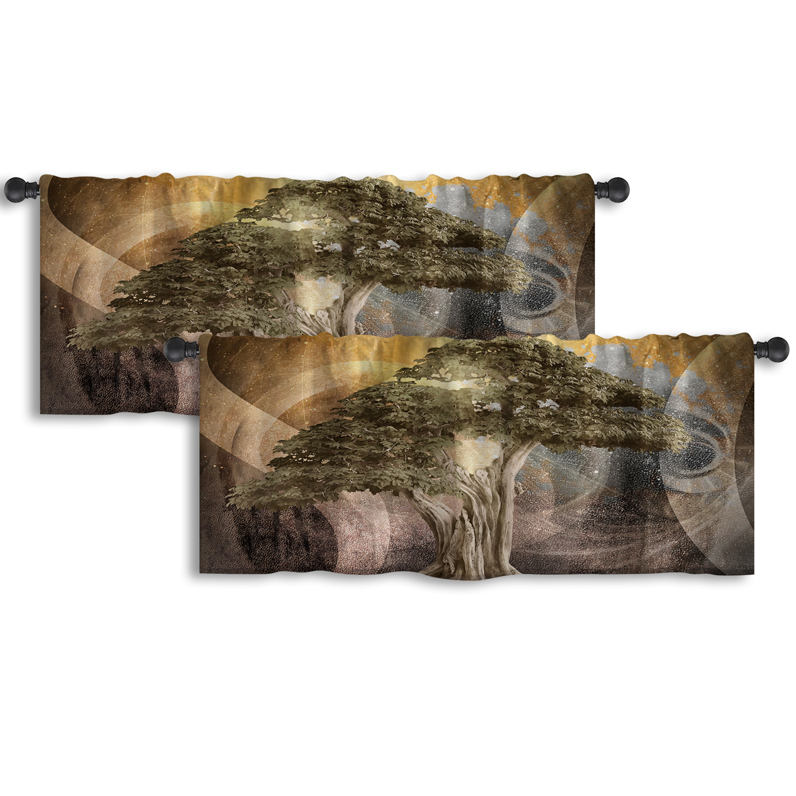 LALILO Kitchen Curtain Valance Tree Life Celtic Art Rod Pocket Window ...