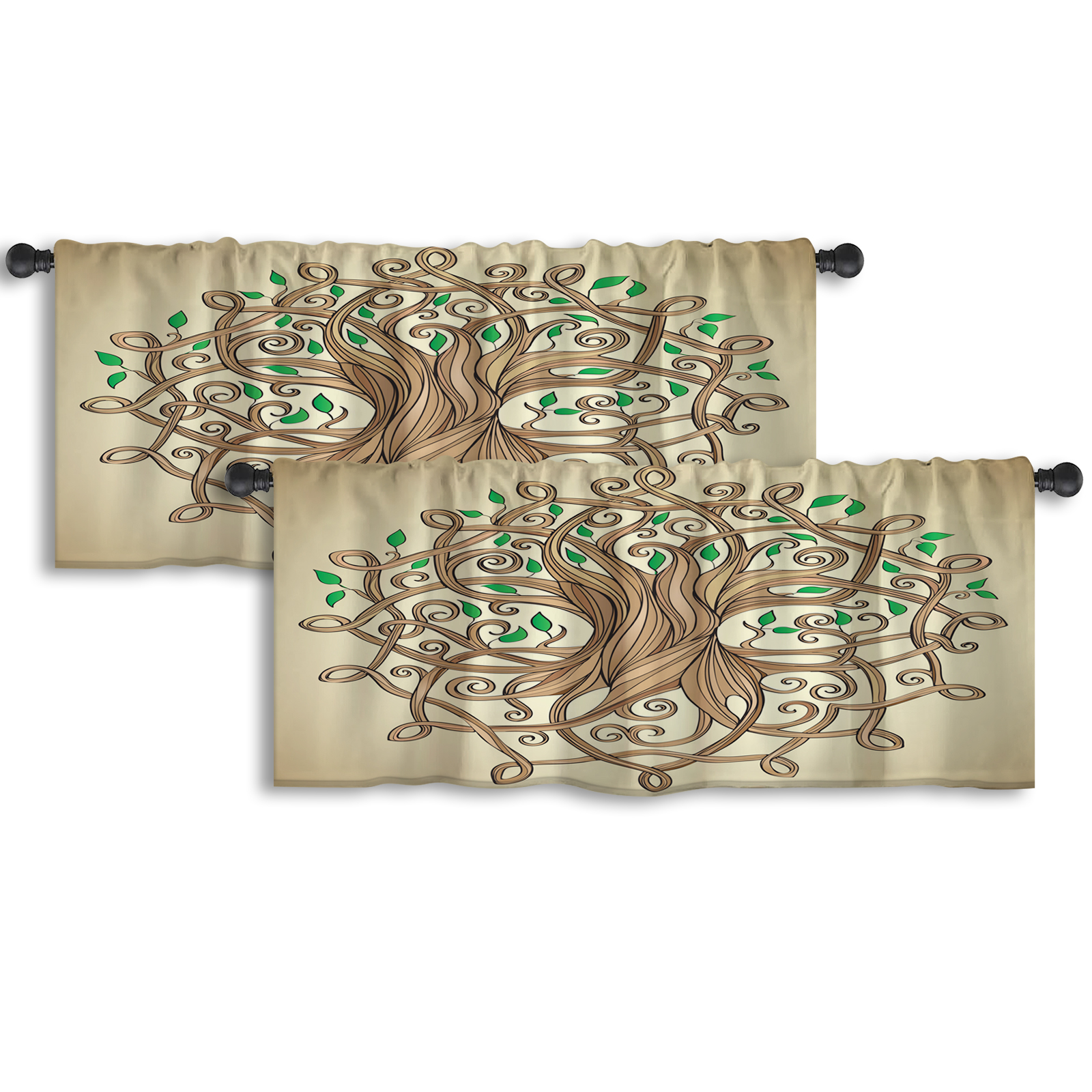 LALILO Kitchen Curtain Valance Tree Life Celtic Rod Pocket Window ...