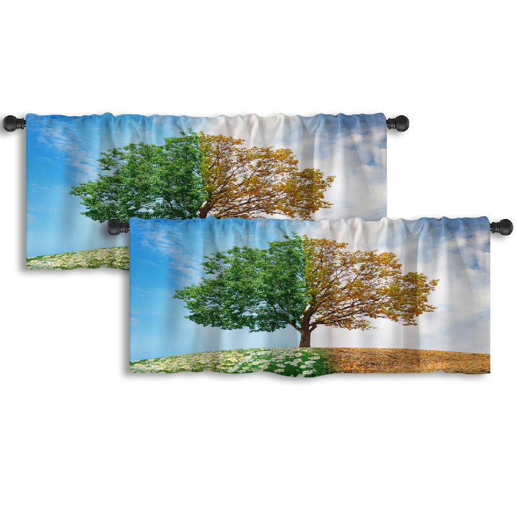 LALILO Kitchen Curtain Valance Tree Summer And Autumn Tree Rod Pocket ...