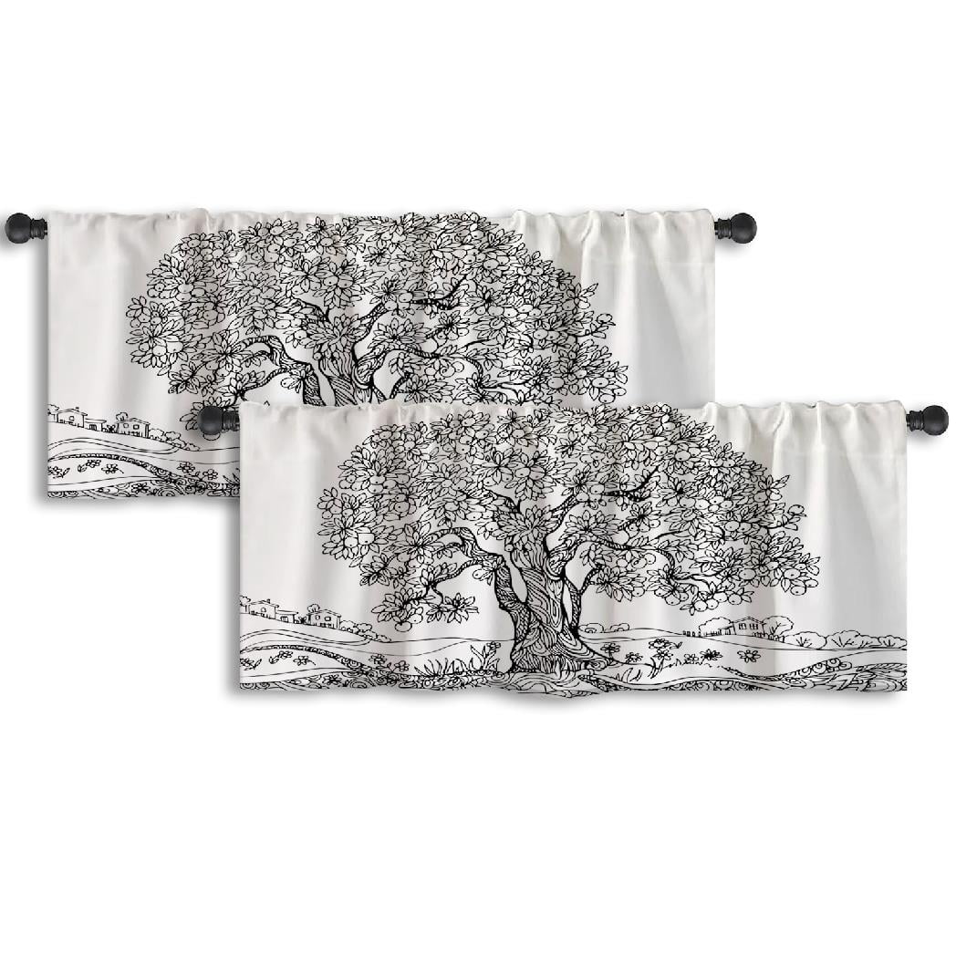 LALILO Kitchen Curtain Valance Tree Tree With Harvest Rod Pocket Window ...
