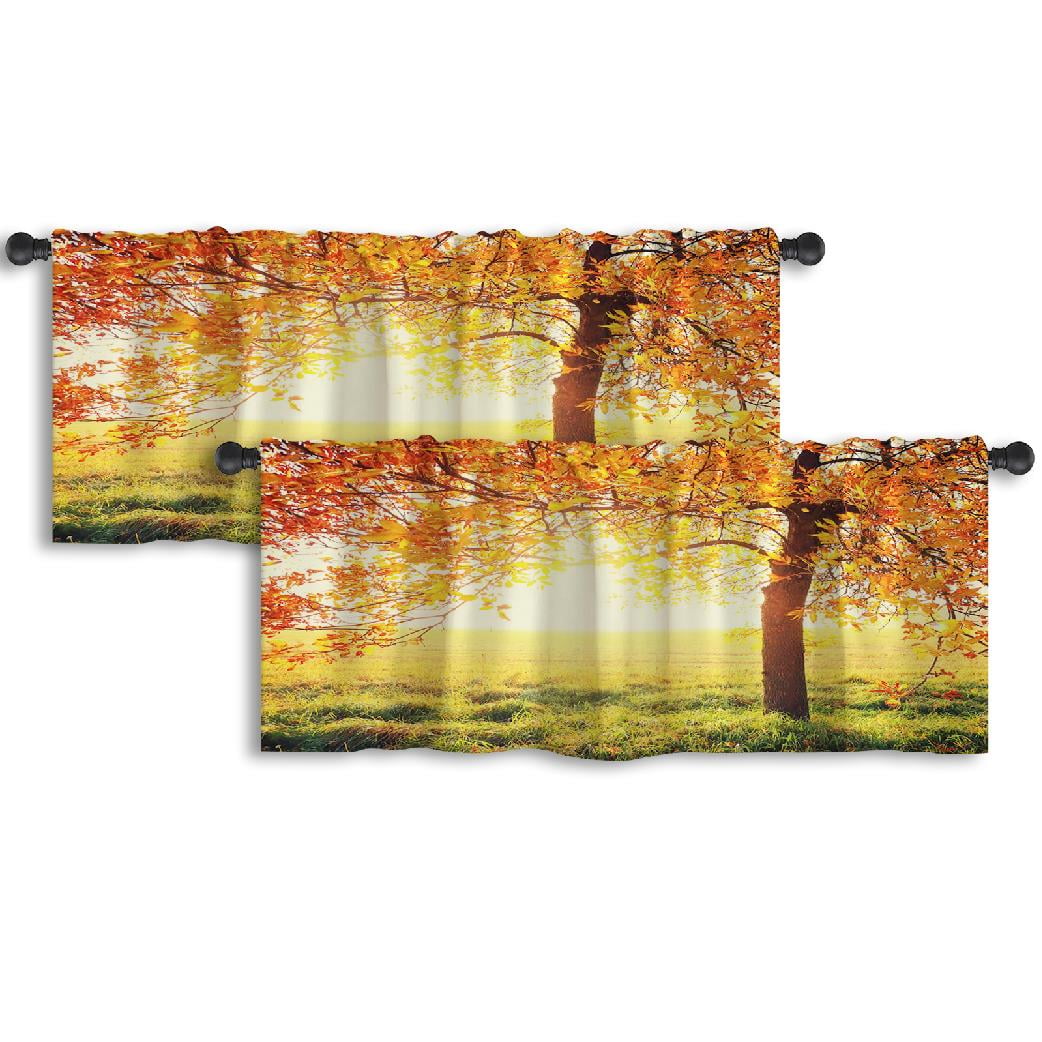 LALILO Kitchen Curtain Valance Tree With Colorful Foliage Sun Rod ...