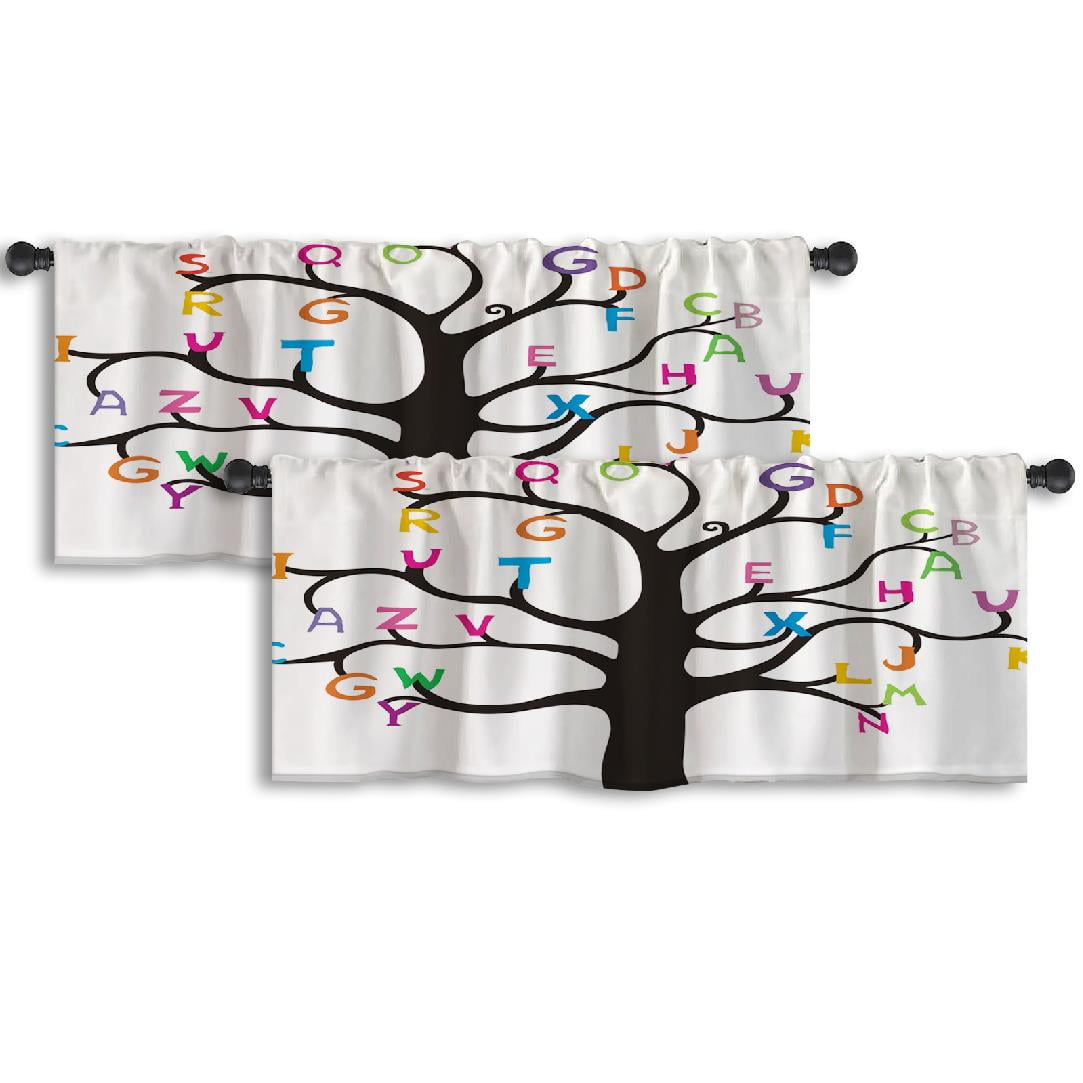 LALILO Kitchen Curtain Valance Tree With Colorful Foliage Sun Rod ...