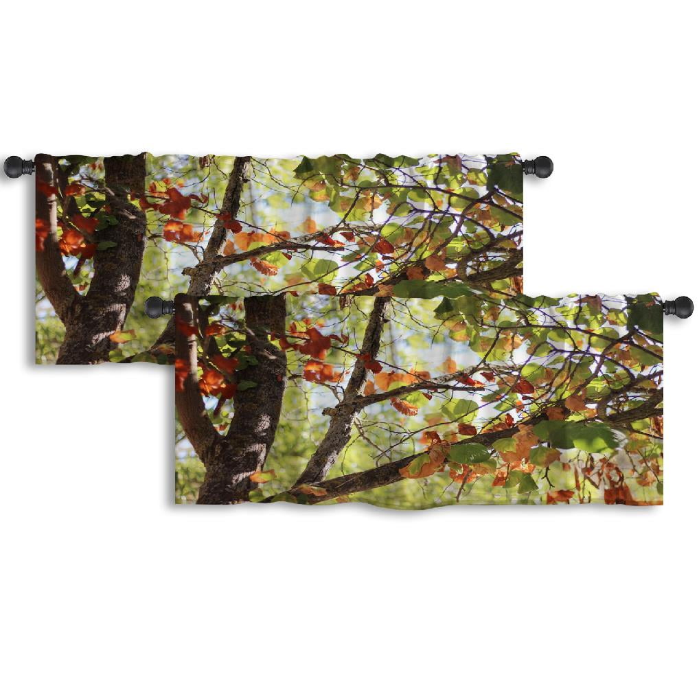 LALILO Kitchen Curtain Valance Tree With Colorful Leaves Rod Pocket ...