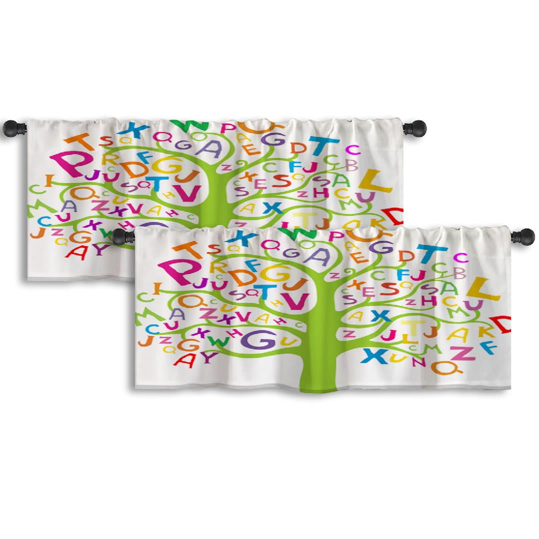 LALILO Kitchen Curtain Valance Tree With Colorful Letters Rod Pocket ...