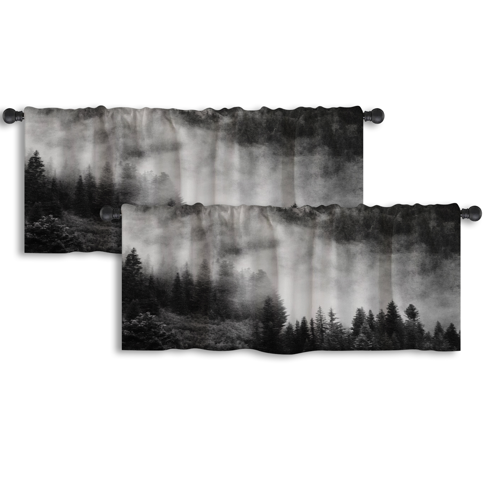 LALILO Kitchen Curtain Valance Trees Cloud Black Amp Rod Pocket Window ...