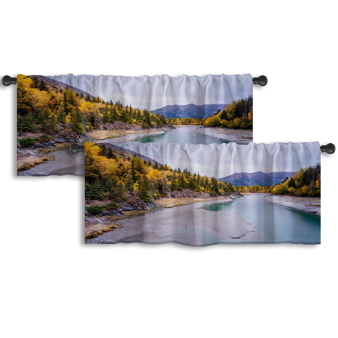 LALILO Kitchen Curtain Valance Trees Dressed Autumn Color Line Rod ...