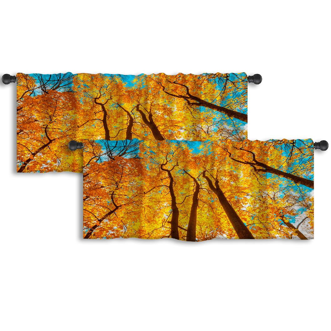 LALILO Kitchen Curtain Valance Trees Fall Tree Autumn Leaves Rod Pocket ...