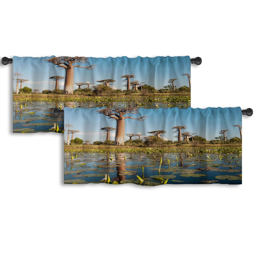 LALILO Kitchen Curtain Valance Trees Tree Landscape Exotic Rod Pocket ...