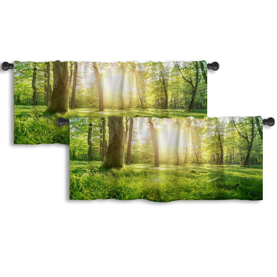 LALILO Kitchen Curtain Valance Trees With Shadows Forest Rod Pocket ...