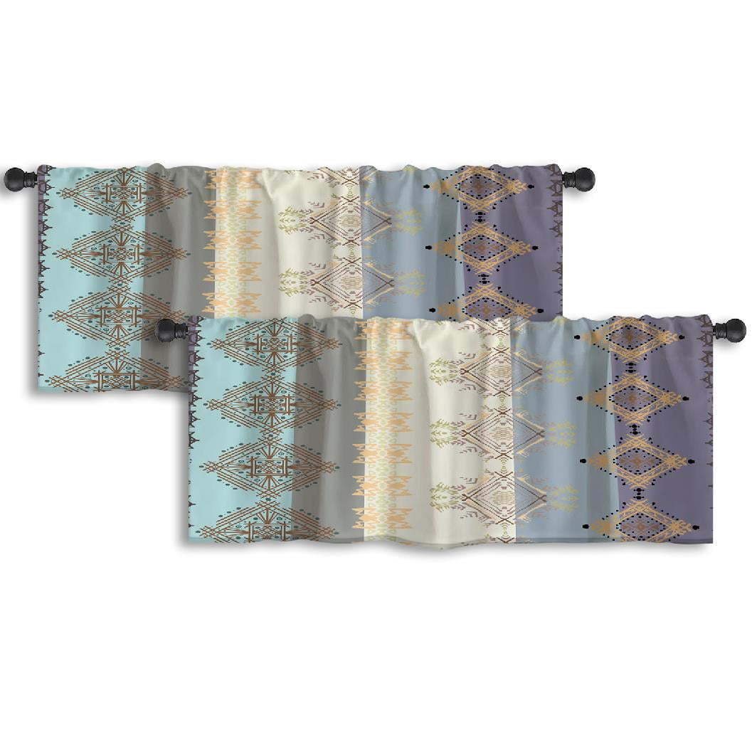 LALILO Kitchen Curtain Valance Tribal Art Ethnic Boho Border Rod Pocket ...