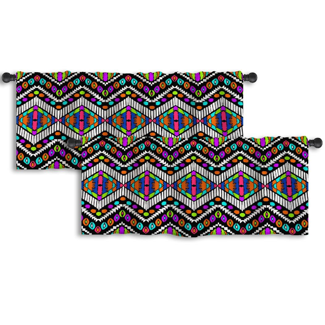 LALILO Kitchen Curtain Valance Tribal Ornament African Ethnic Rod ...