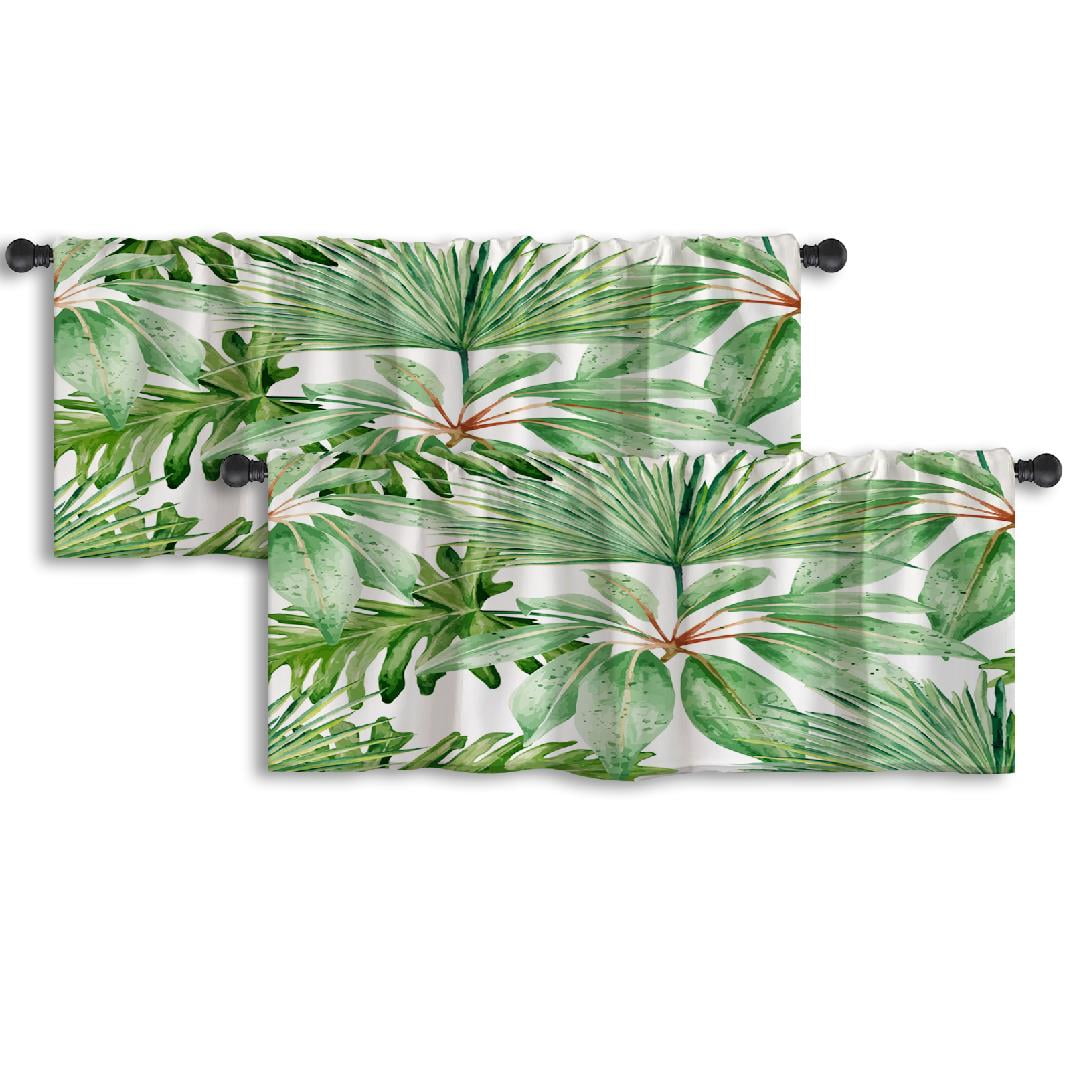 LALILO Kitchen Curtain Valance Tropical Leaves Palm Rod Pocket Window ...