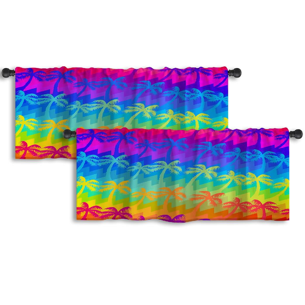 LALILO Kitchen Curtain Valance Tropical Rainbow Palm Trees Rod Pocket ...