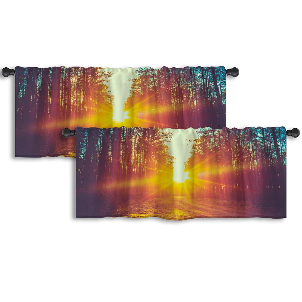 LALILO Kitchen Curtain Valance Tropical Rainbow Palm Trees Rod Pocket ...