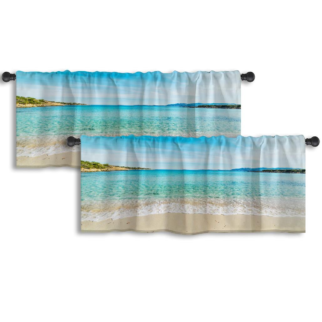 LALILO Kitchen Curtain Valance Turquoise Water Sardinia Italy Rod ...