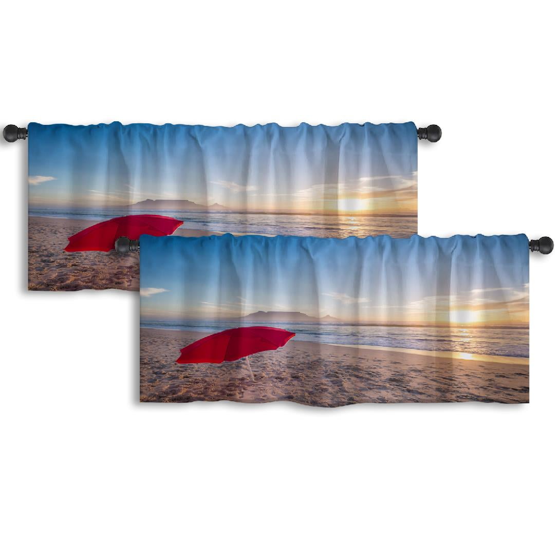 LALILO Kitchen Curtain Valance Umbrella Beach Town Rod Pocket Window ...