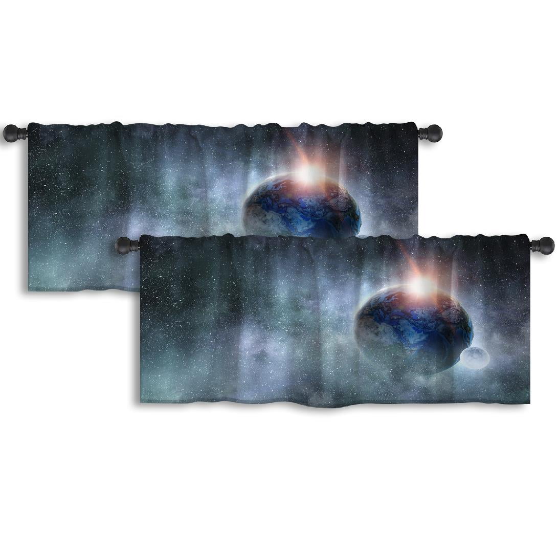 LALILO Kitchen Curtain Valance Unique Universe Blue Earth Rod Pocket ...
