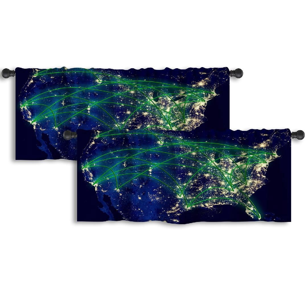 LALILO Kitchen Curtain Valance United States Network Night Map Rod ...