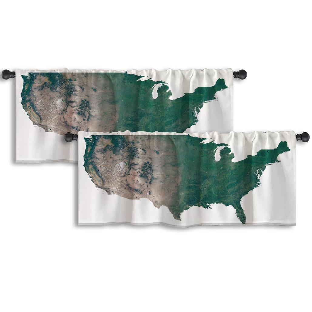 LALILO Kitchen Curtain Valance Usa Map Map United States Rod Pocket ...