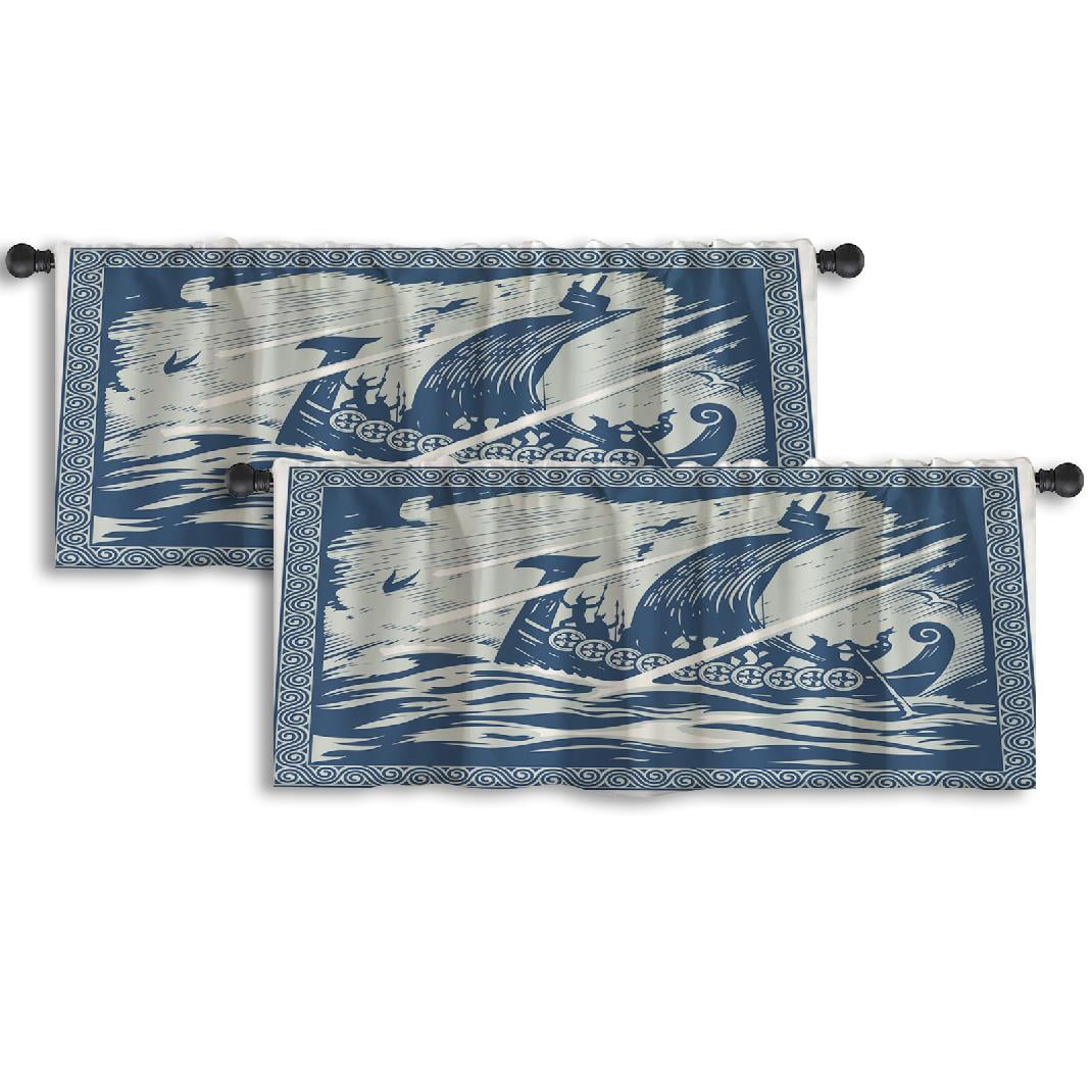 LALILO Kitchen Curtain Valance Viking Sailing Stormy Sea Frame Rod ...