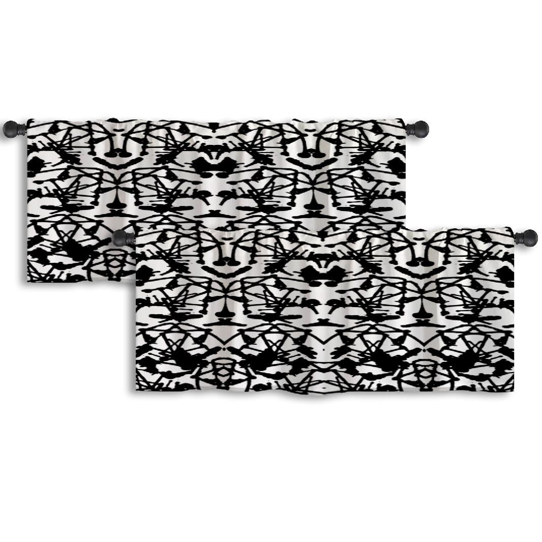 LALILO Kitchen Curtain Valance Vintage Damask With Shapes Rod Pocket ...