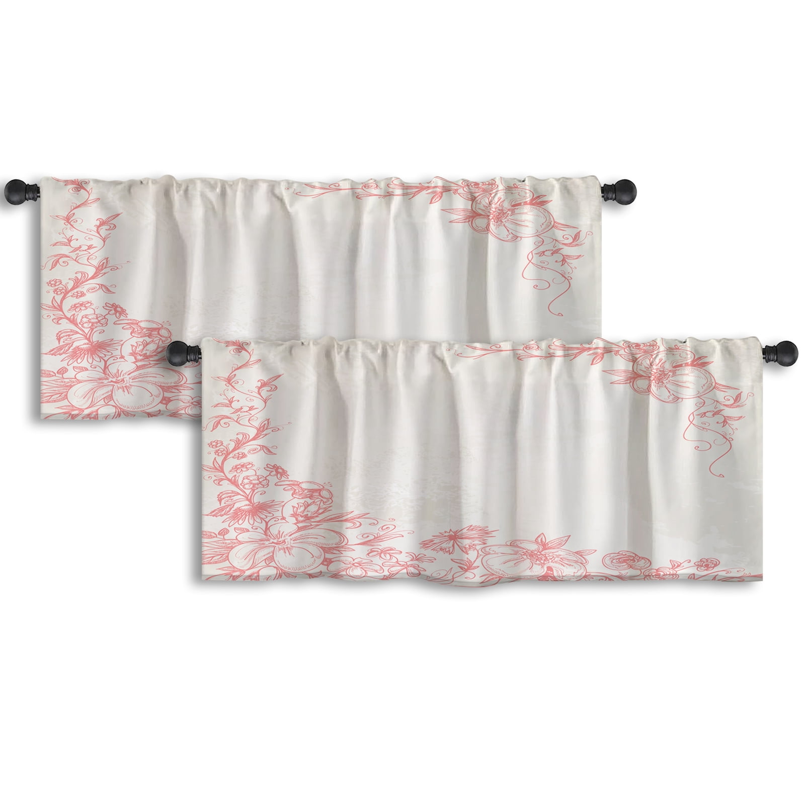 LALILO Kitchen Curtain Valance Vintage Floral Corner Rod Pocket Window ...