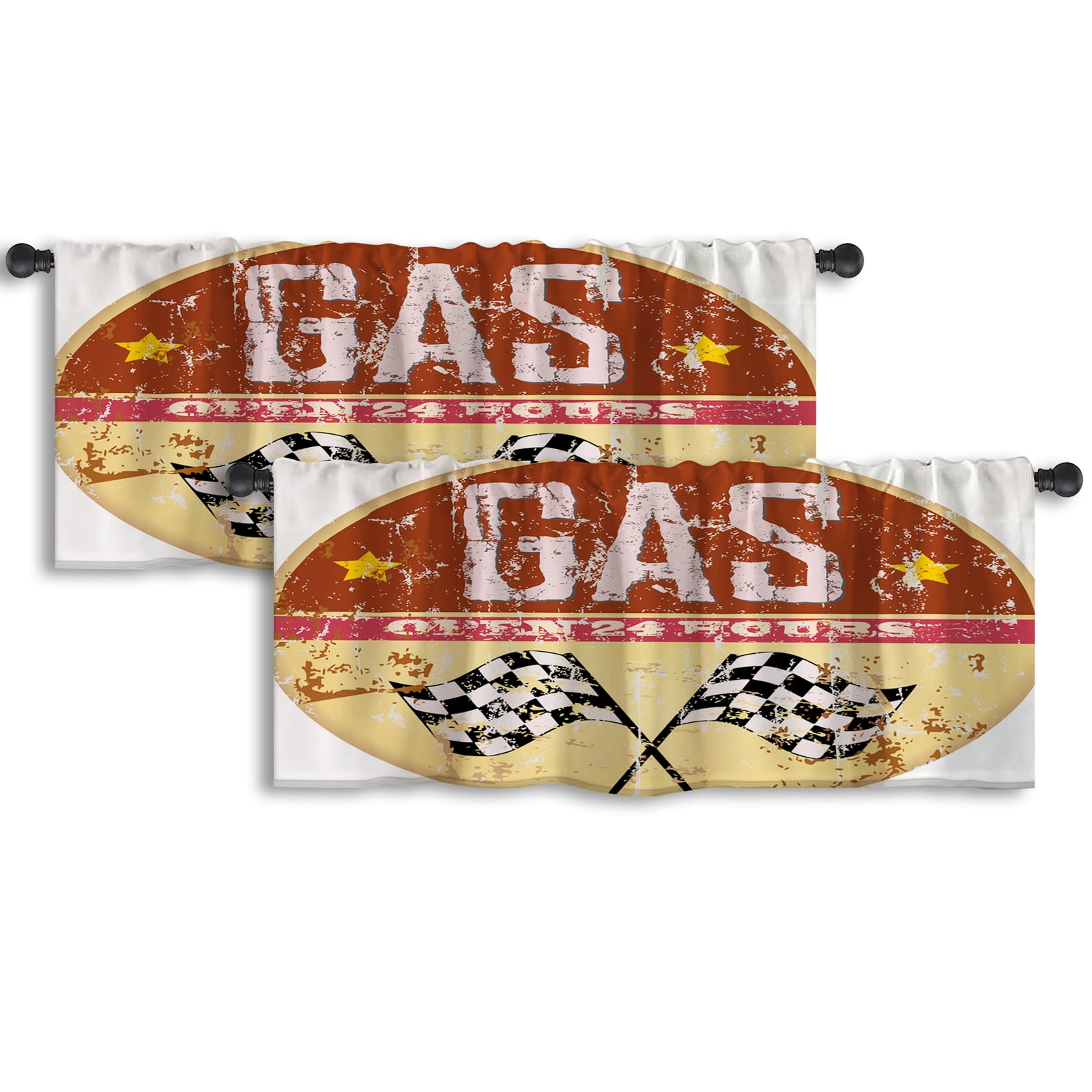 LALILO Kitchen Curtain Valance Vintage Gas Station Rod Pocket Window ...