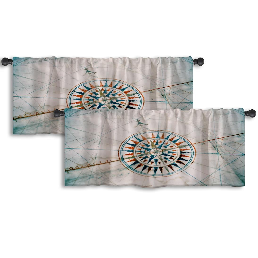 LALILO Kitchen Curtain Valance Vintage Old Compass Vintage Map Rod ...
