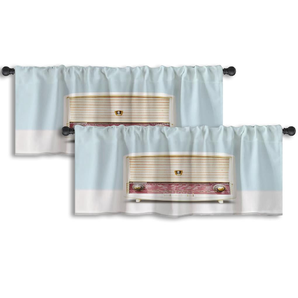 LALILO Kitchen Curtain Valance Vintage Radio Pastel Blue Radio Rod ...