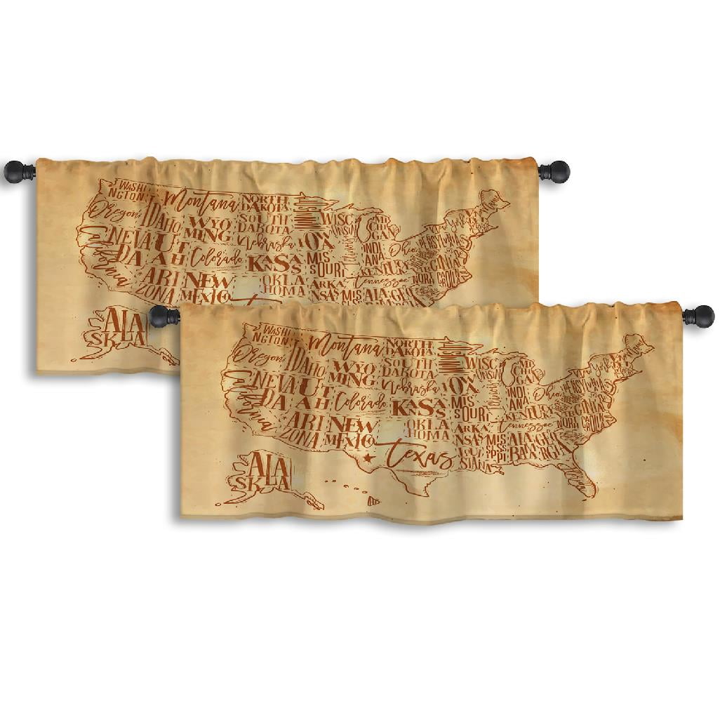 LALILO Kitchen Curtain Valance Vintage Usa Map With States Rod Pocket ...
