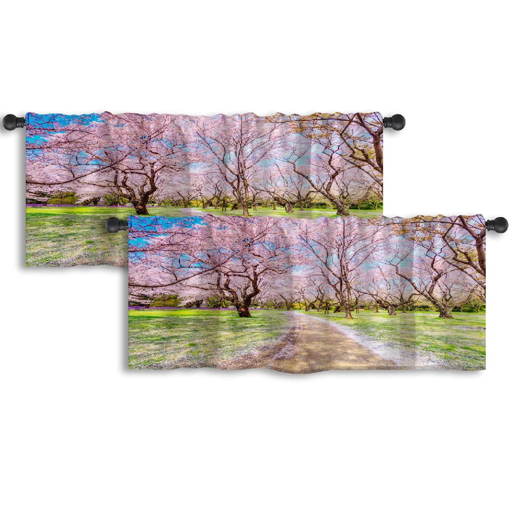 LALILO Kitchen Curtain Valance Walkway Sakura Tree Beautiful Rod Pocket ...