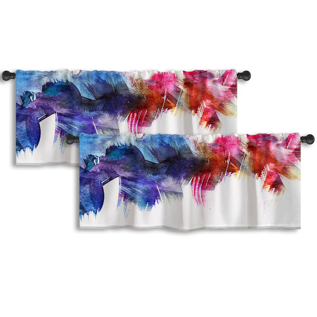 LALILO Kitchen Curtain Valance Water Blue Violet Stain White Rod Pocket ...