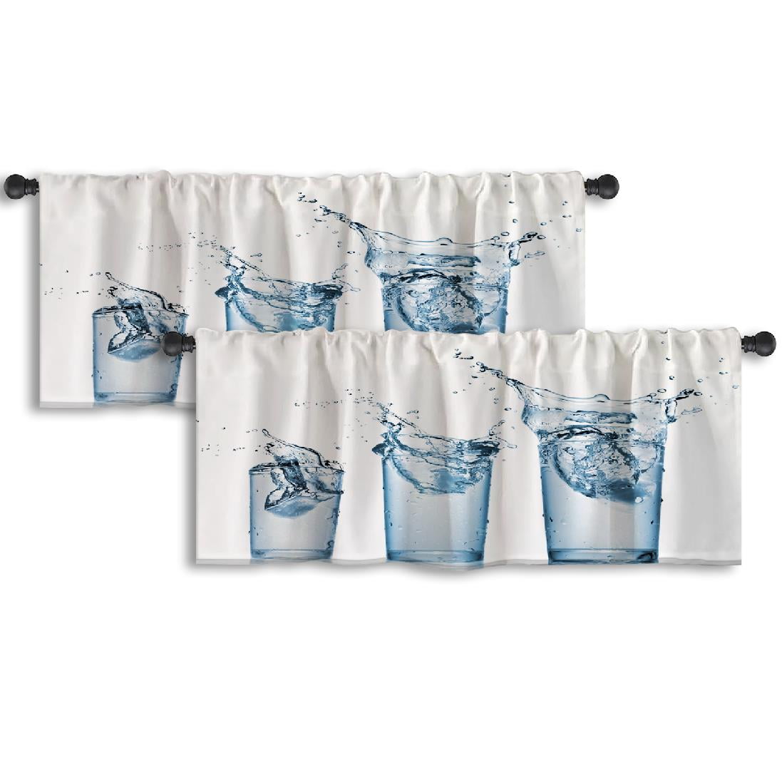 LALILO Kitchen Curtain Valance Water Splash Glasses White Rod Pocket ...