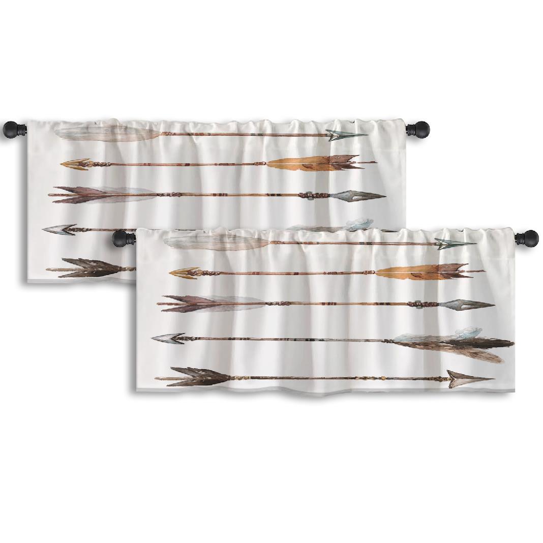 LALILO Kitchen Curtain Valance Watercolor Arrows Boho Rod Pocket Window ...