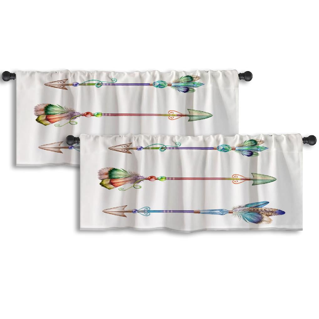 LALILO Kitchen Curtain Valance Watercolor Boho Feather Arrows Rod ...