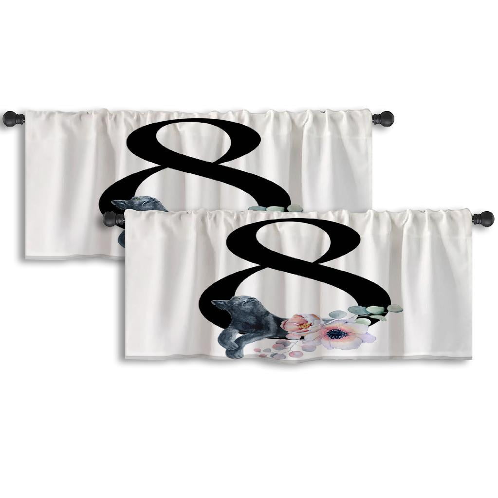 LALILO Kitchen Curtain Valance Watercolor Numbers Rod Pocket Window ...
